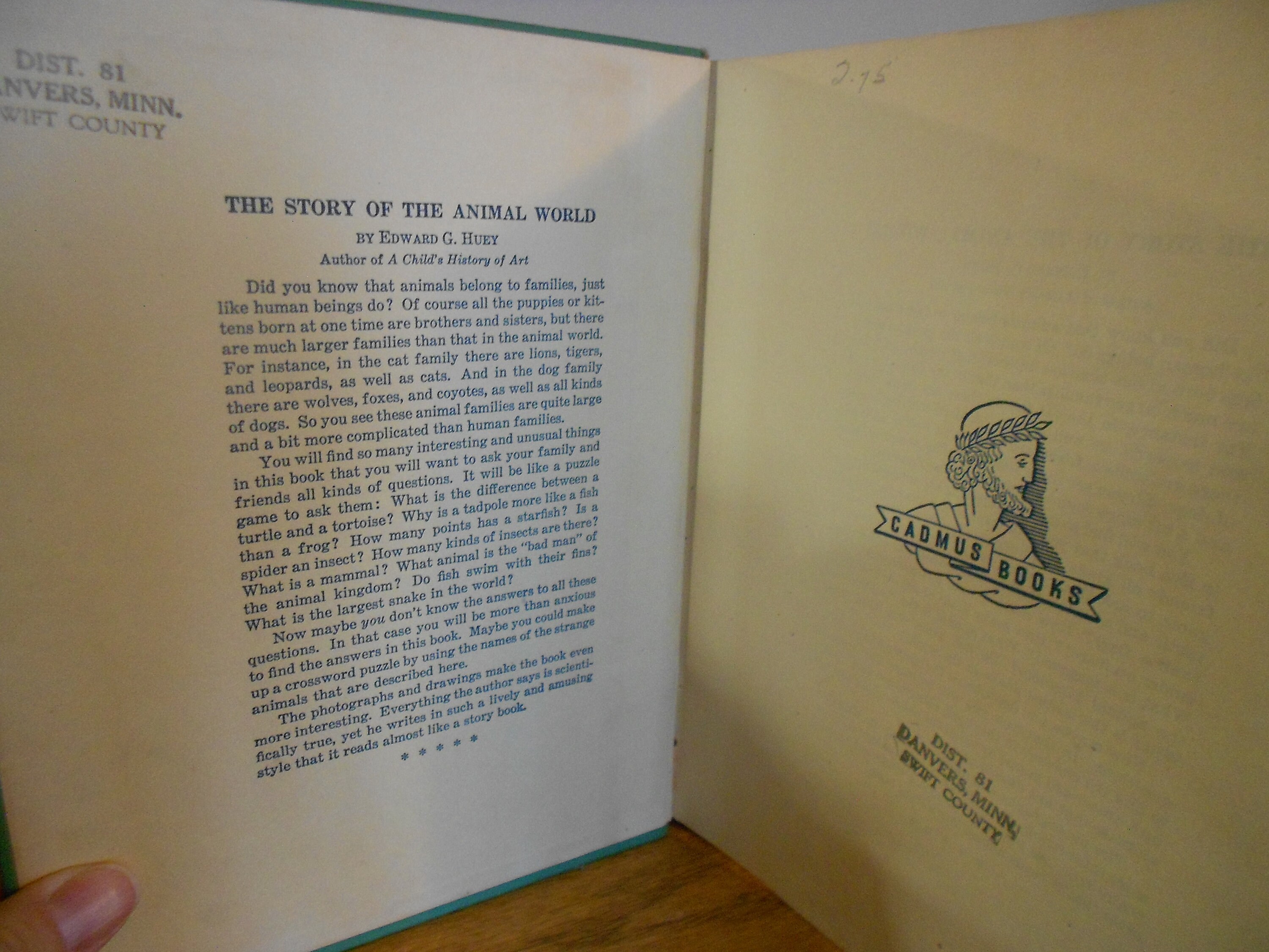 Vintage Animal World Book by Edward G. Huey of Cadmus Books, Chicago. A ...