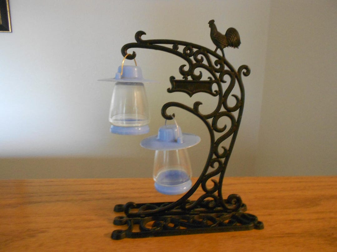 Vintage Salt and Pepper With Ornate Stand. Rooster Accent. Collectible ...