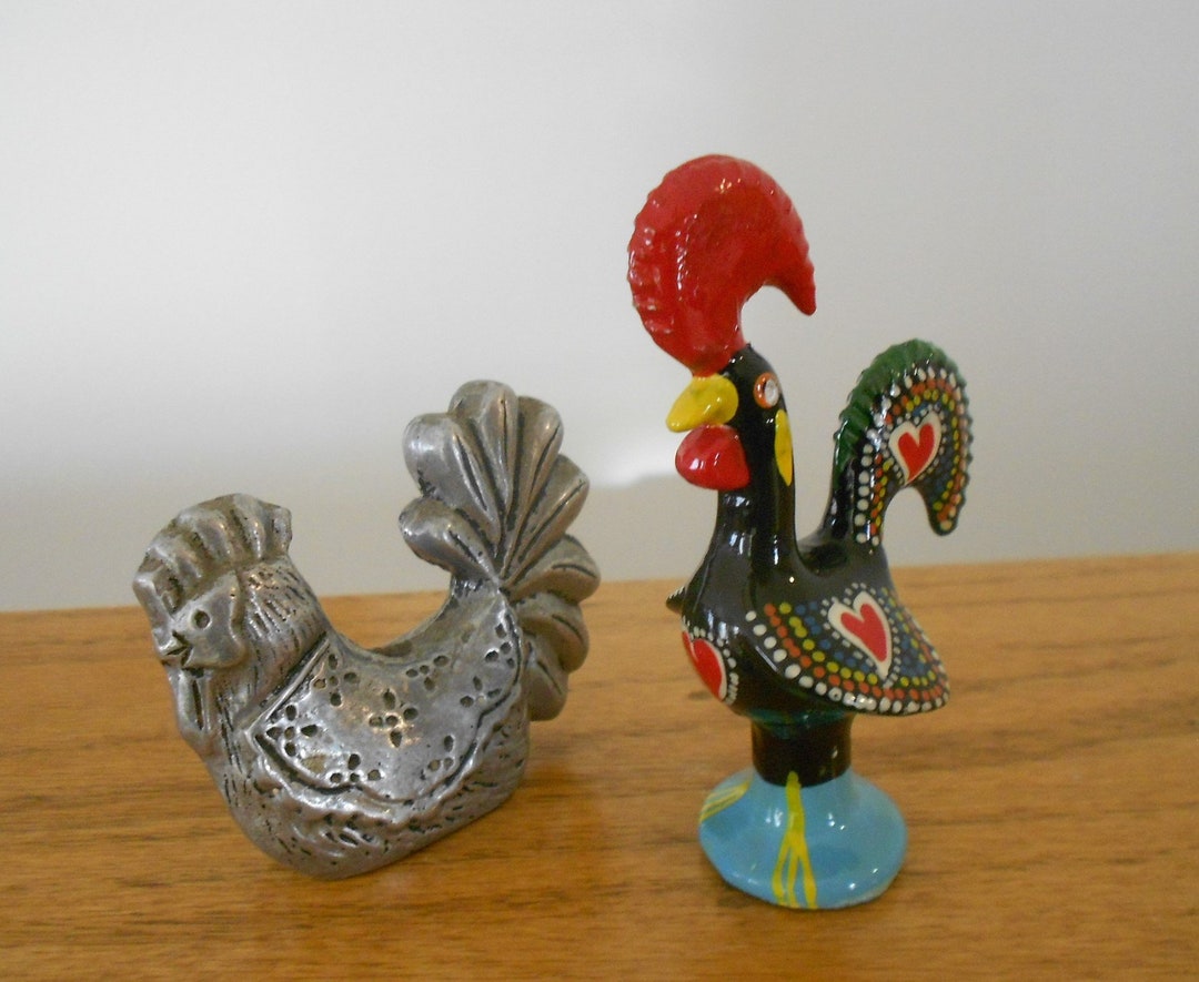Vintage Portugal Rooster Figurine. Pewter Rooster Figure. Collectible ...