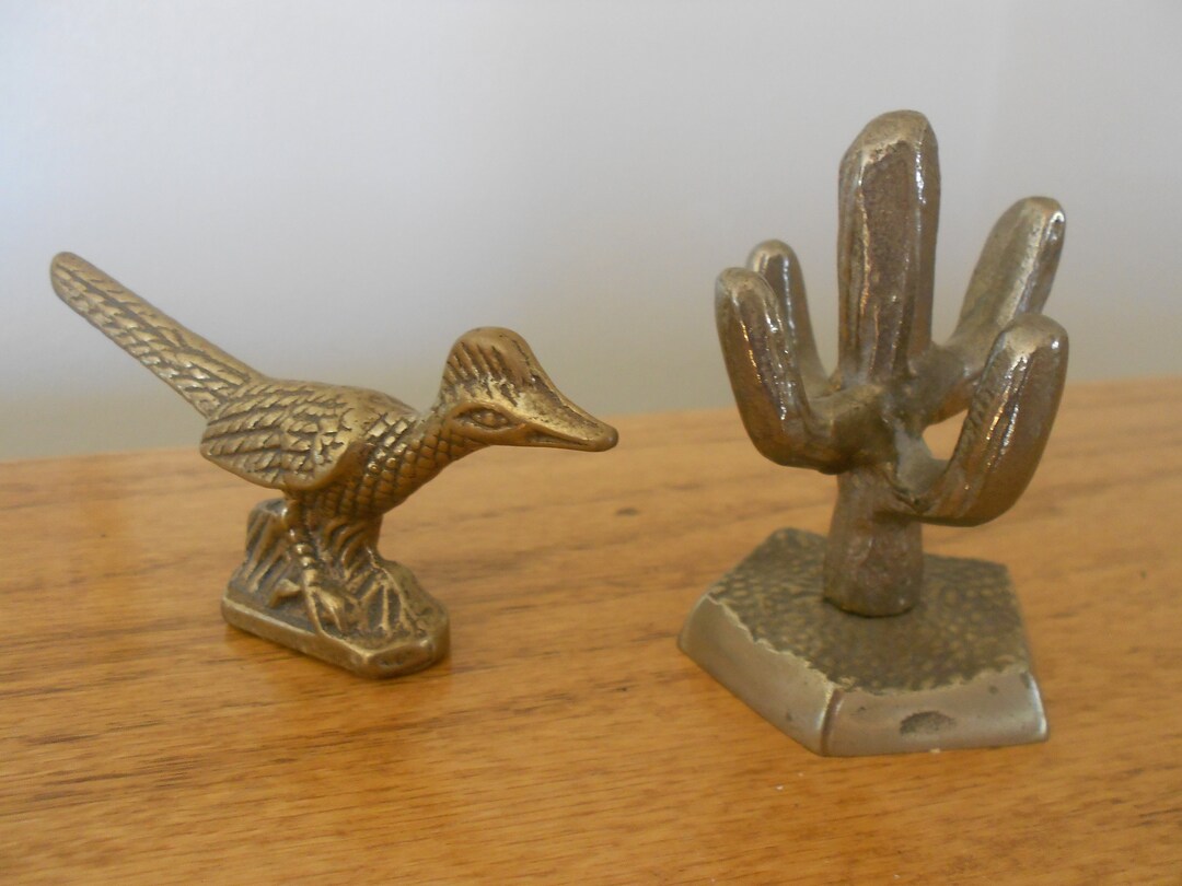 Brass Road Runner Figurine and Cactus. Southwest Brass Decor. - Etsy