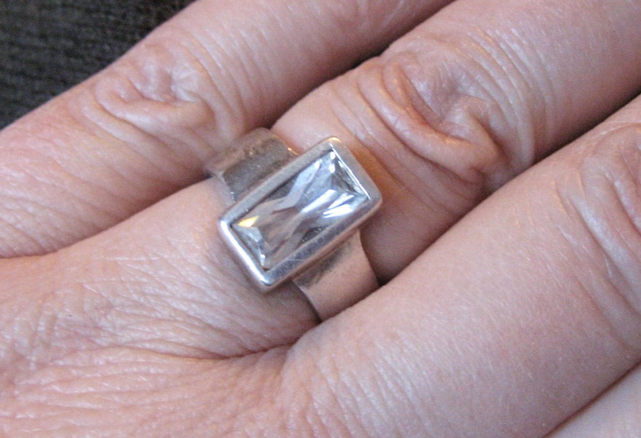 Vintage Sterling Silver Ring With Clear Sapphire. .925 Signed. - Etsy