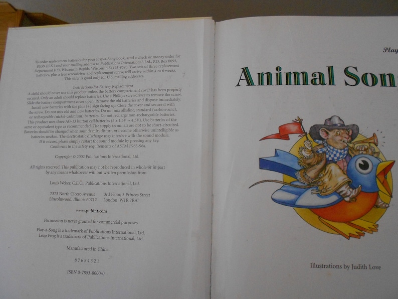 Vintage Animal Songs Kids Book. Song Book With Volume. Nursery Rhymes ...