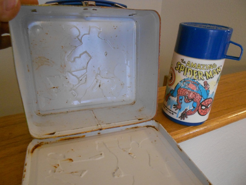 Vintage Tin Lunch Box. Hulk, Spiderman Themes With Thermos. 80s Toys ...