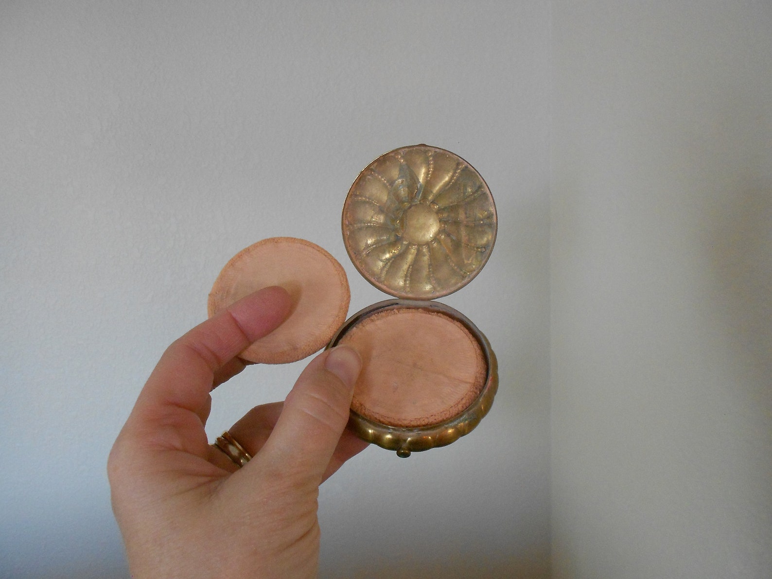 Vintage Brass Compact. Fancy Gold Face Powder Compact Accessory ...