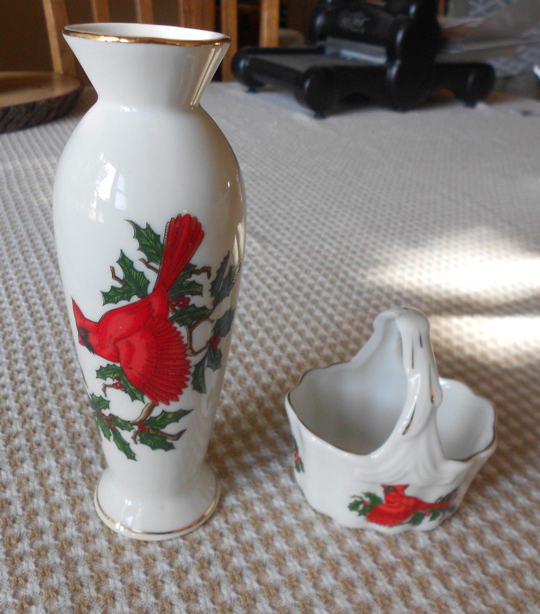 Lefton Cardinal China Bud Vase and Basket. Lefton Collectibles. - Etsy