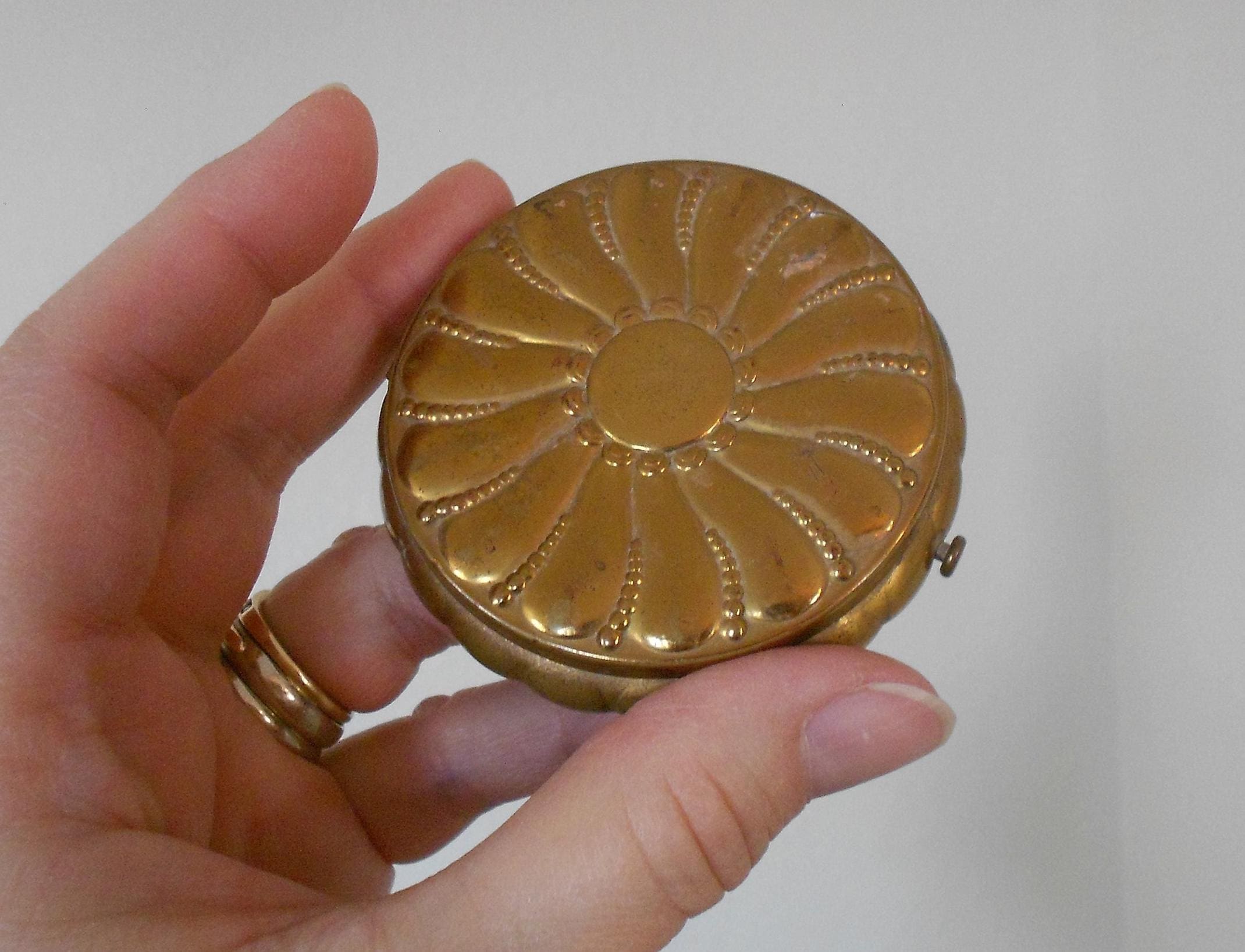 Vintage Brass Compact. Fancy Gold Face Powder Compact Accessory ...