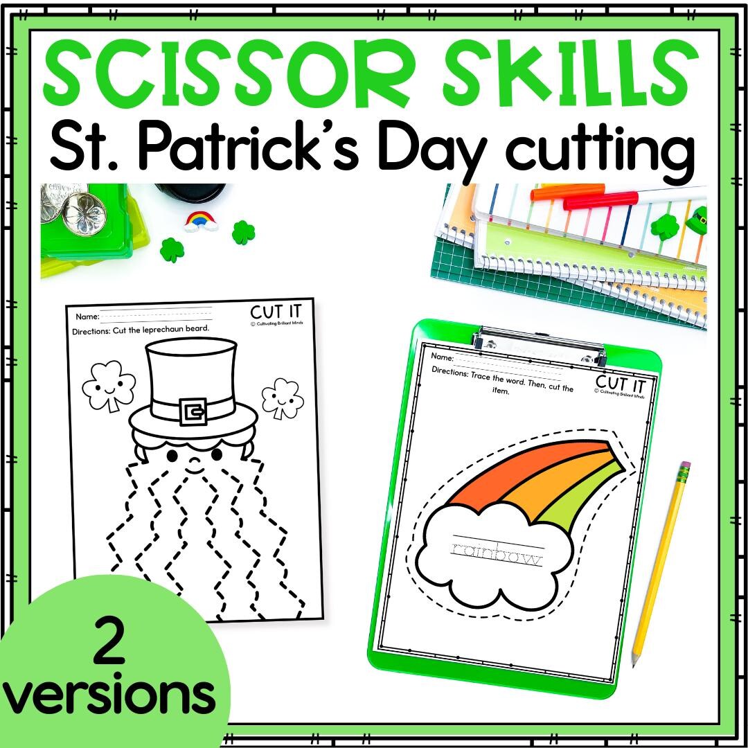 St. Patrick's Day Cutting Practice Scissor Skills Activities Fine Motor ...