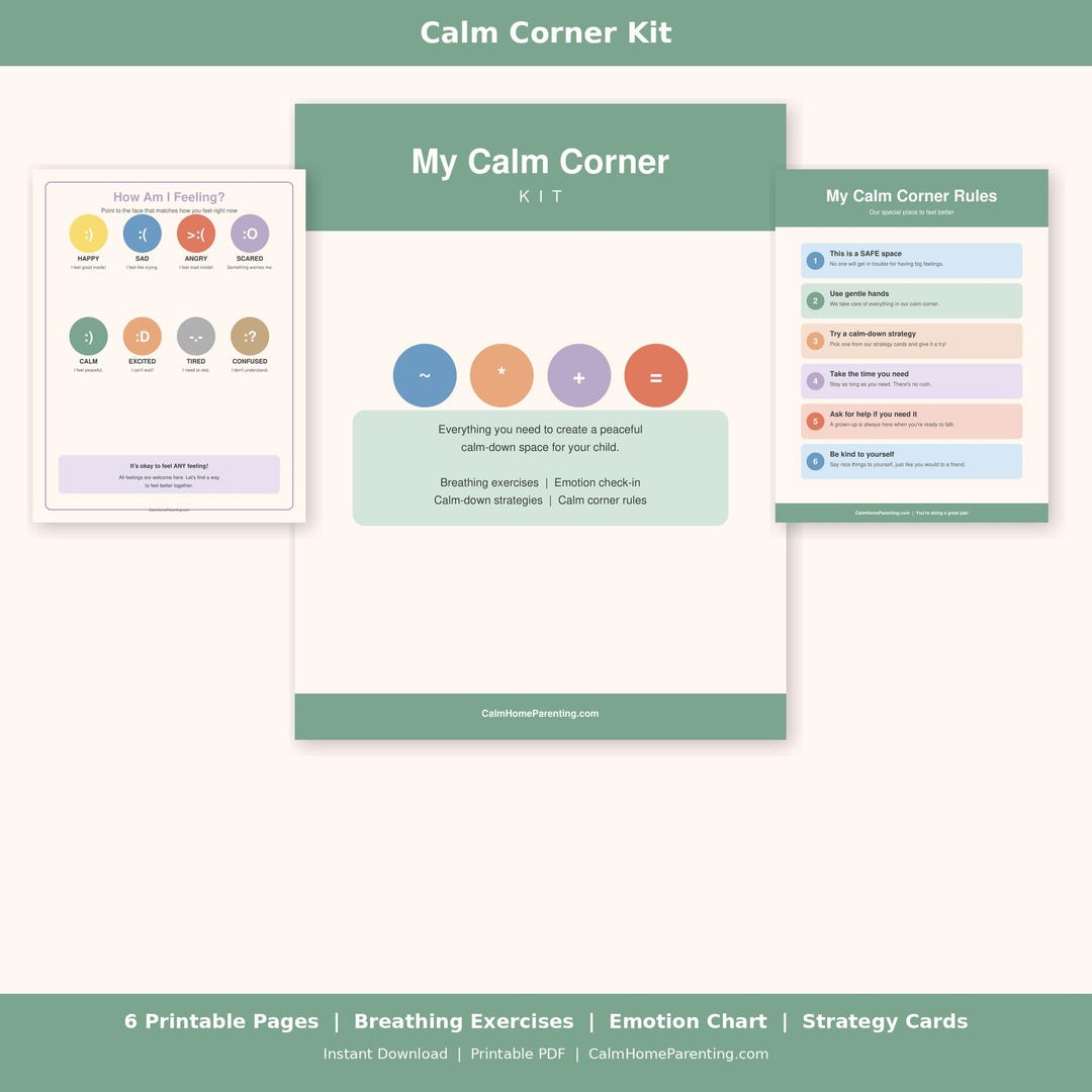 Calm Corner Kit Printable PDF | Emotions Chart Breathing Exercises Kids ...