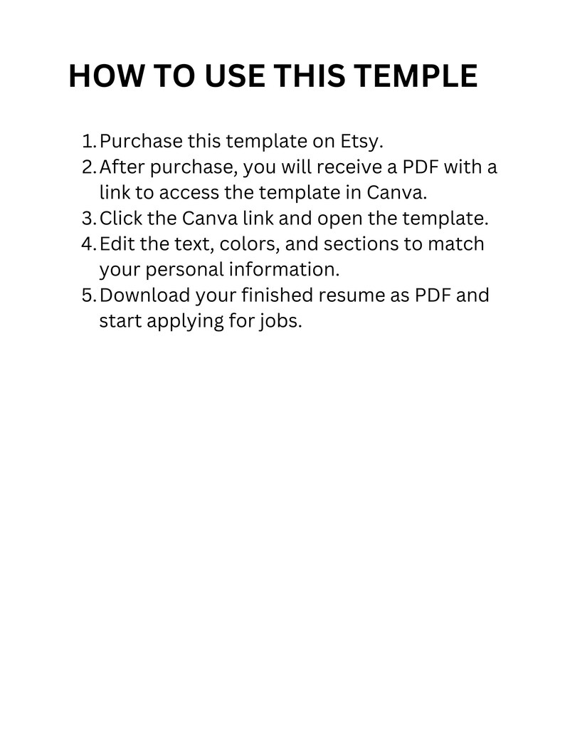 Editable Canva CV | ATS Friendly Resume | Job Resume Template - Etsy