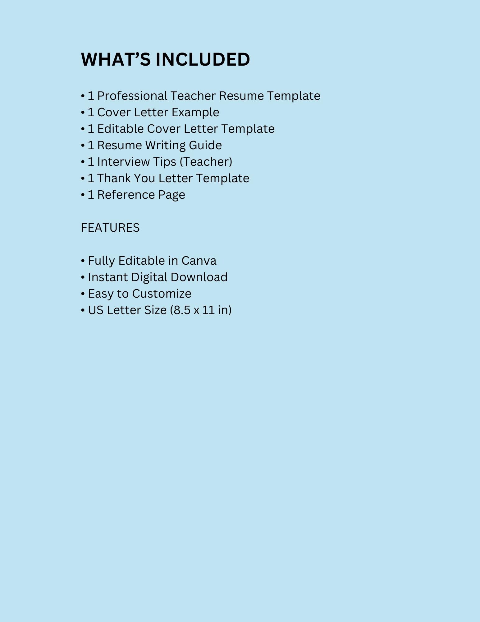 Teacher Resume Template, Editable Canva CV, Cover Letter Bundle ...