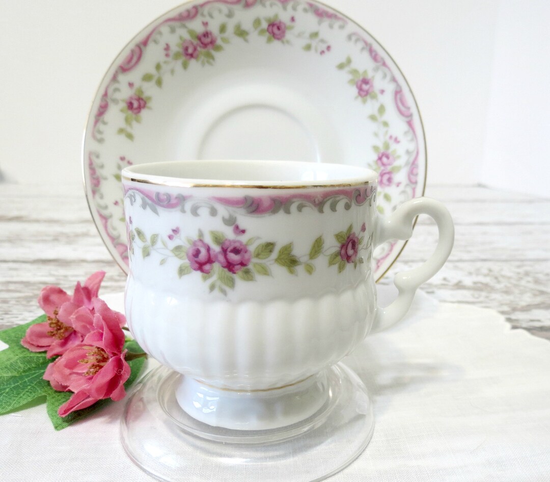 Vintage INARCO Bone China Teacup and Saucer: Pink Roses, Made in Japan ...