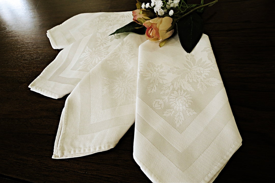 Vintage Damask Luncheon Napkins, Set of 4, Creamy Off-white ...