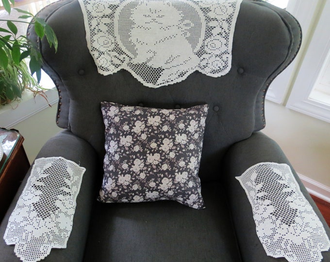 Vintage Crocheted Antimacassar, Head Rest Doily, Arm Rest Doilies, Arm ...