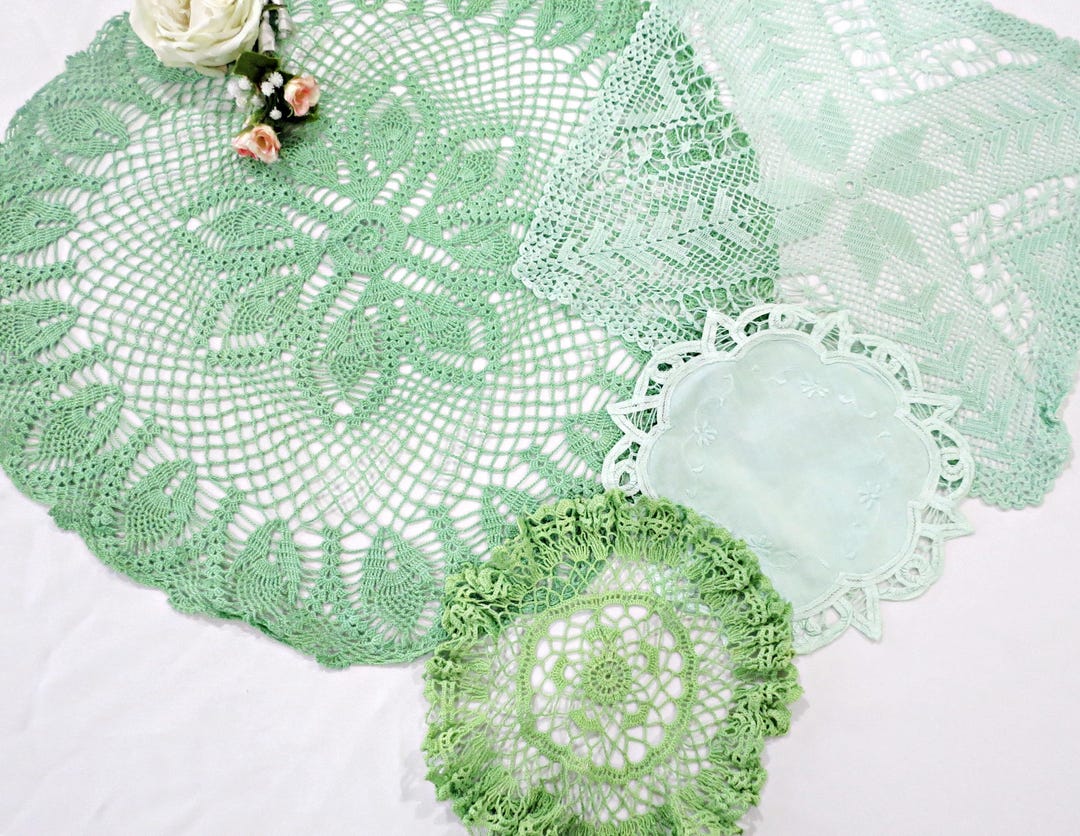 Vintage Doilies, Hand Dyed in Shades of Green, Set of 4 Doilies for ...