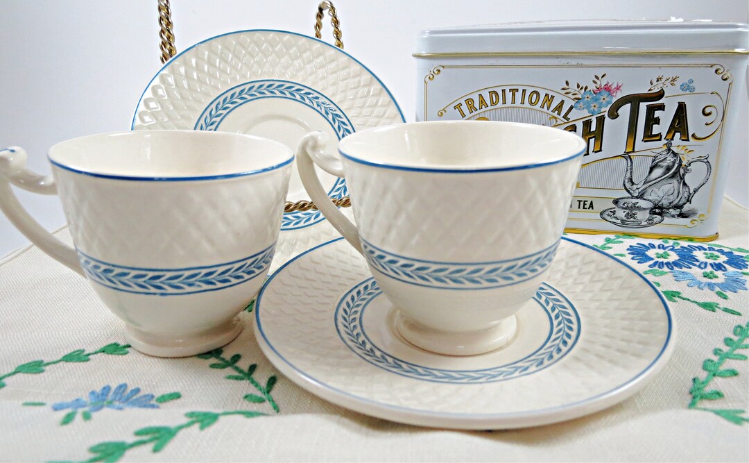 Two Footed Demitasse Cup & Saucer Sets in the Elaine Blue Pattern, 1290 ...