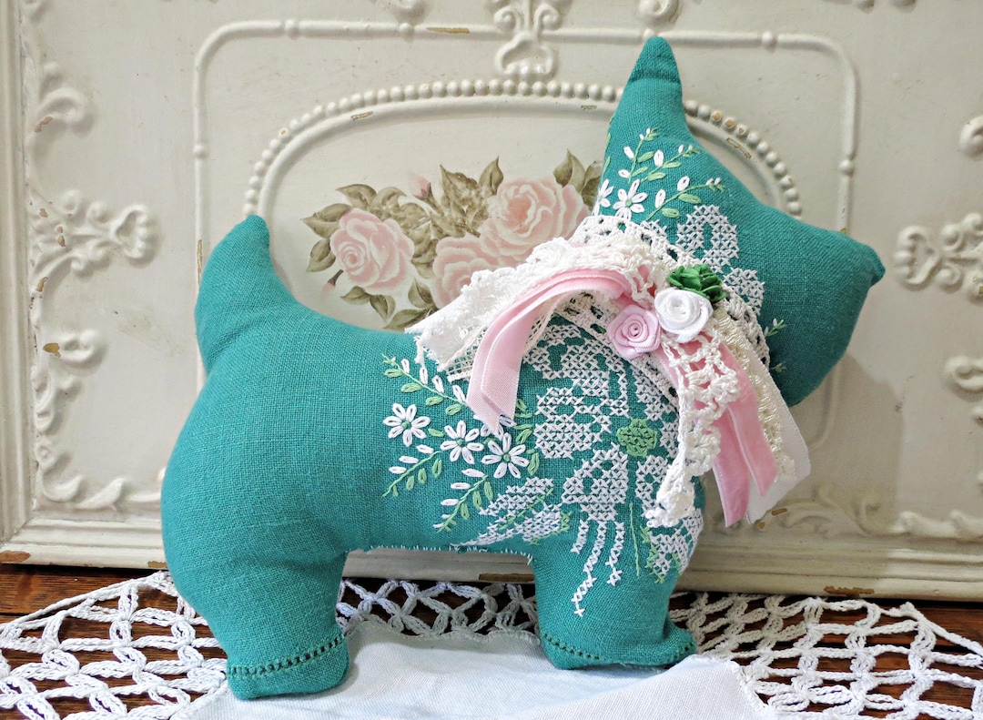 Small Stuffed Scottie Dog Silhouette, Handmade From Upcycled Linens and ...