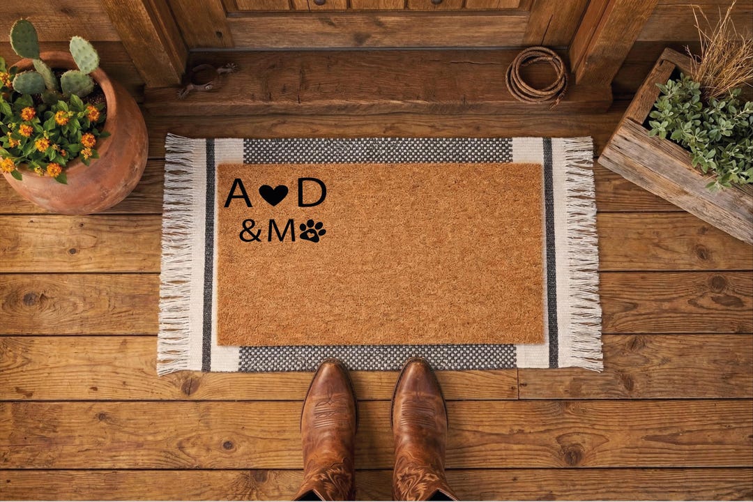 Custom Monogram Doormat With Pet Paw Print | Personalized Welcome Mat ...