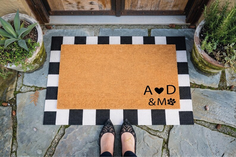 Custom Monogram Doormat With Pet Paw Print | Personalized Welcome Mat ...