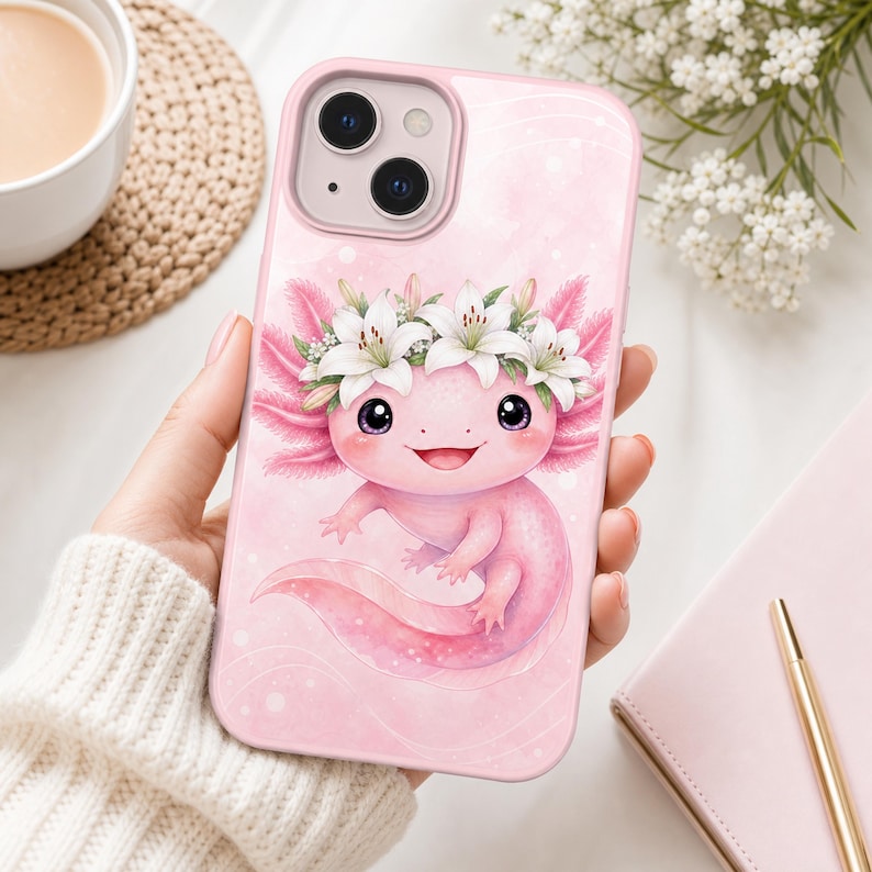 Watercolor Floral Axolotl Clipart | 30 Cute Pink Salamander PNG ...