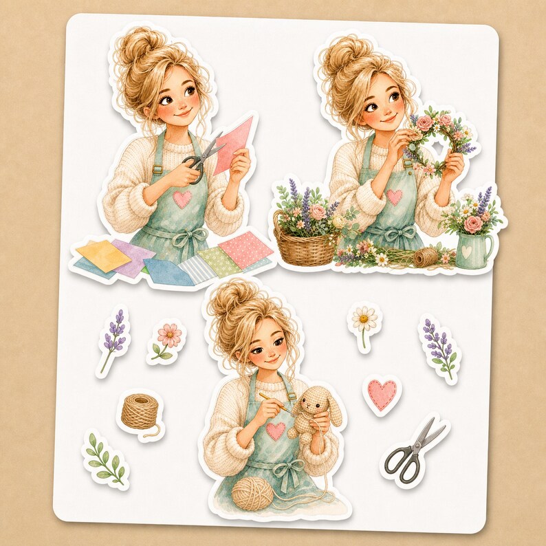 Watercolor Craft Girls Clipart for Planner Sticker Creative Hobby ...