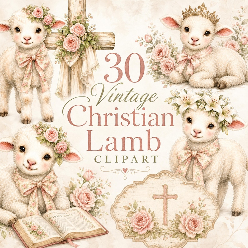 Christian Lamb Clipart for Baptism Invitation Religious Sheep Graphics ...