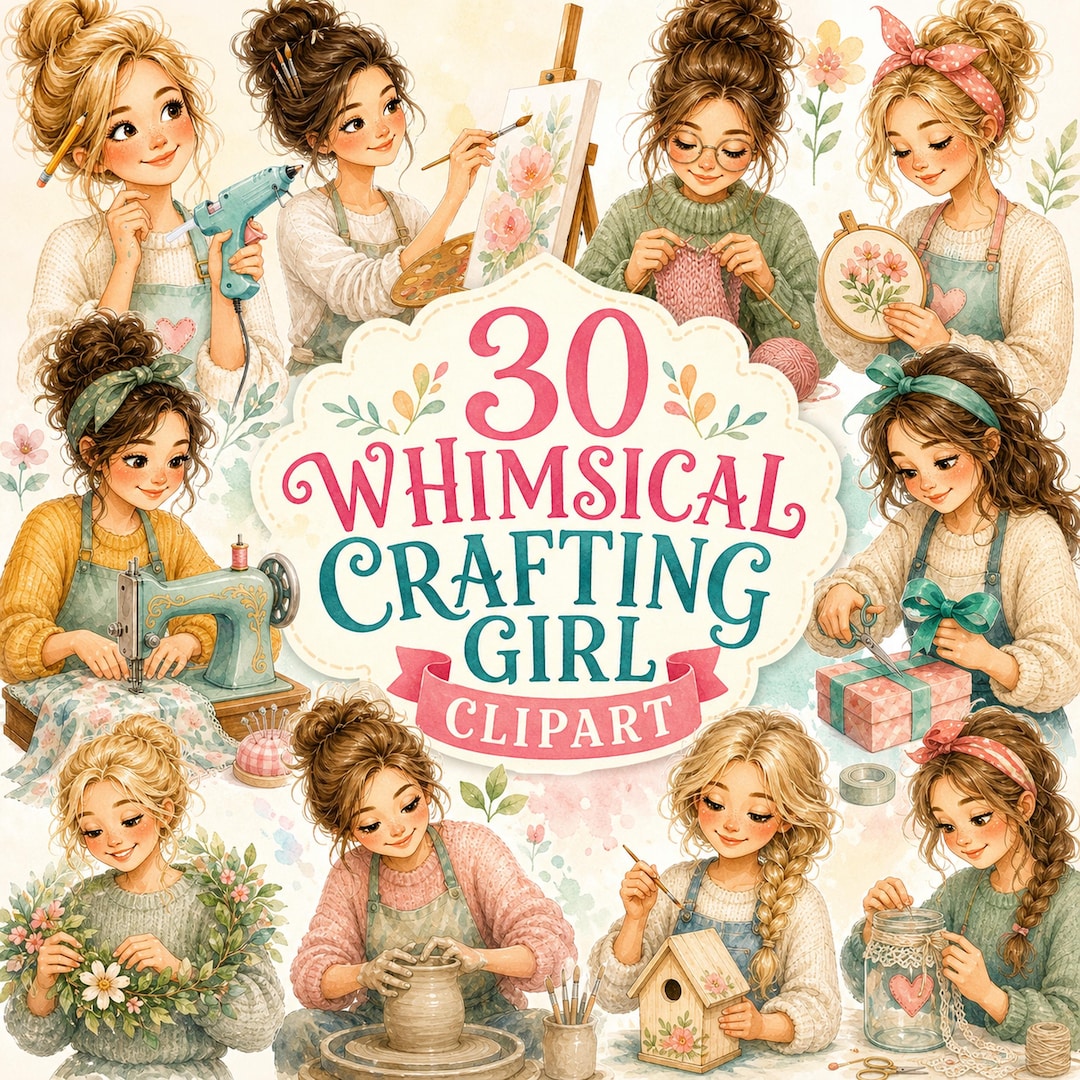 Watercolor Craft Girls Clipart for Planner Sticker Creative Hobby ...