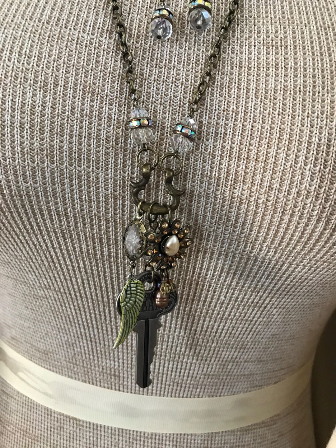 Ooak Key Necklace 26 Inch Long Brass Chain With Matching Earrings - Etsy