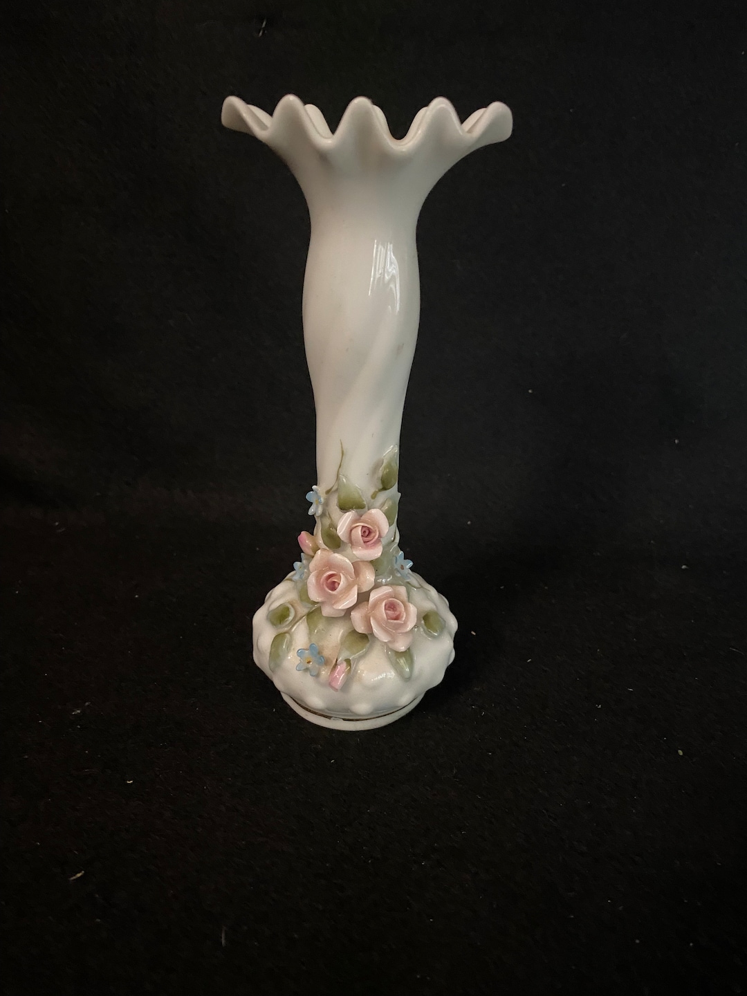LEFTON China White Hand Painted Applied Roses Porcelain Hobnail Vase ...
