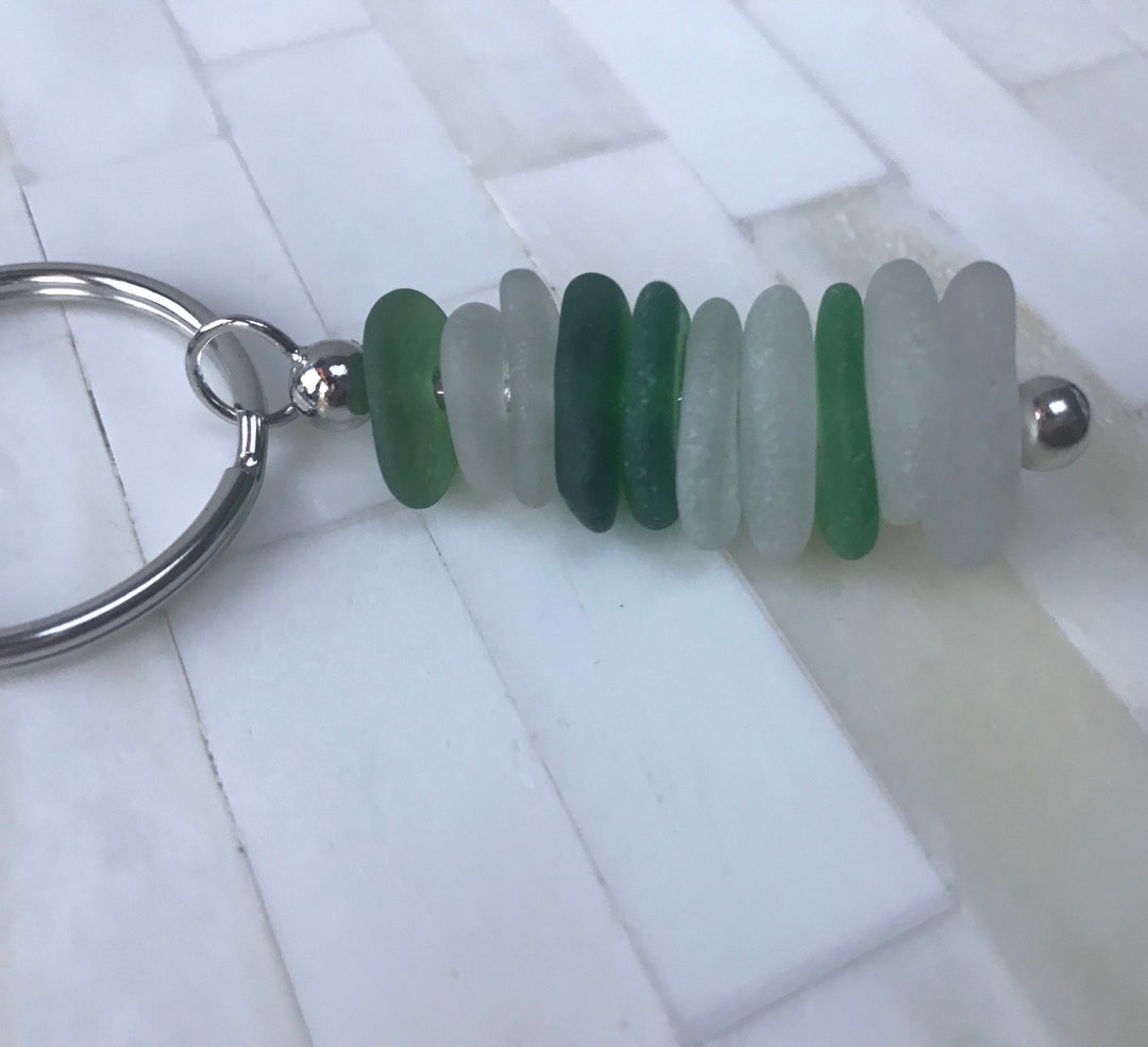 Green and White Sea Glass Cairn Key Chain, Sea Glass Key Chain, Sea ...
