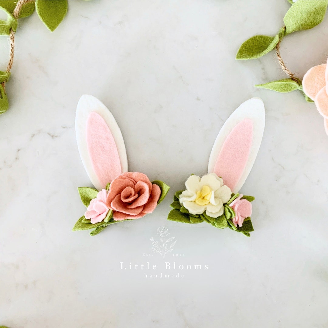 Bunny Ear Hair Clips - Felt Flowers - Etsy