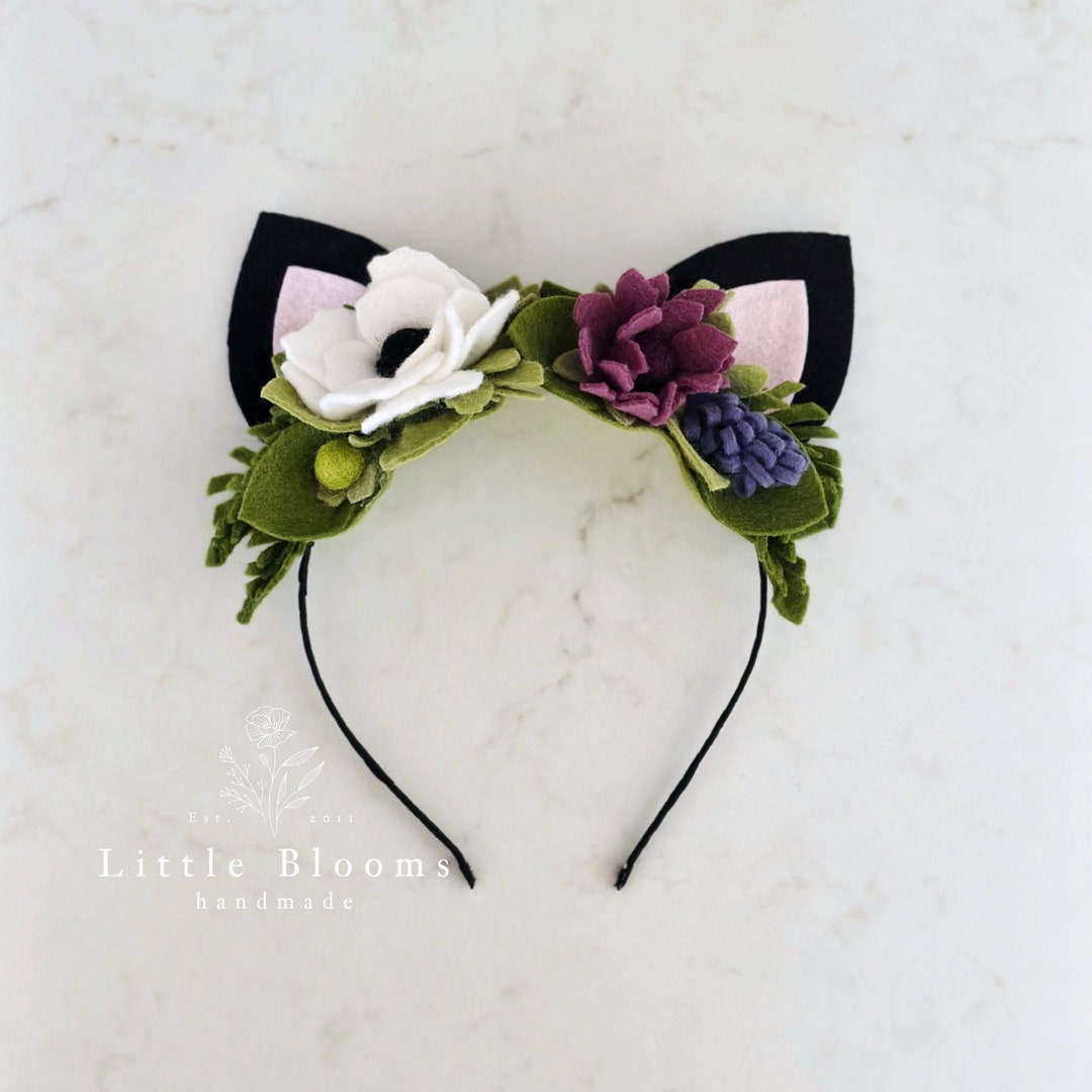 Wool Felt Flower Crown Cat Ears Headband - Etsy