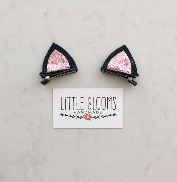 Cat Ears Hair Clips black glitter cat ears | Etsy