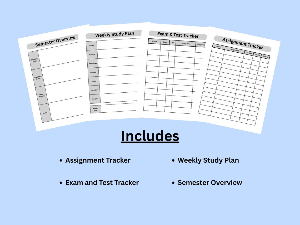 Student Assignment Tracker Printable PDF | College Homework Planner ...