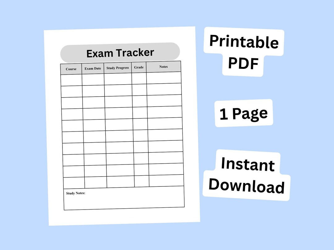 Exam Tracker Printable | Test Tracker PDF | Student Study Planner ...