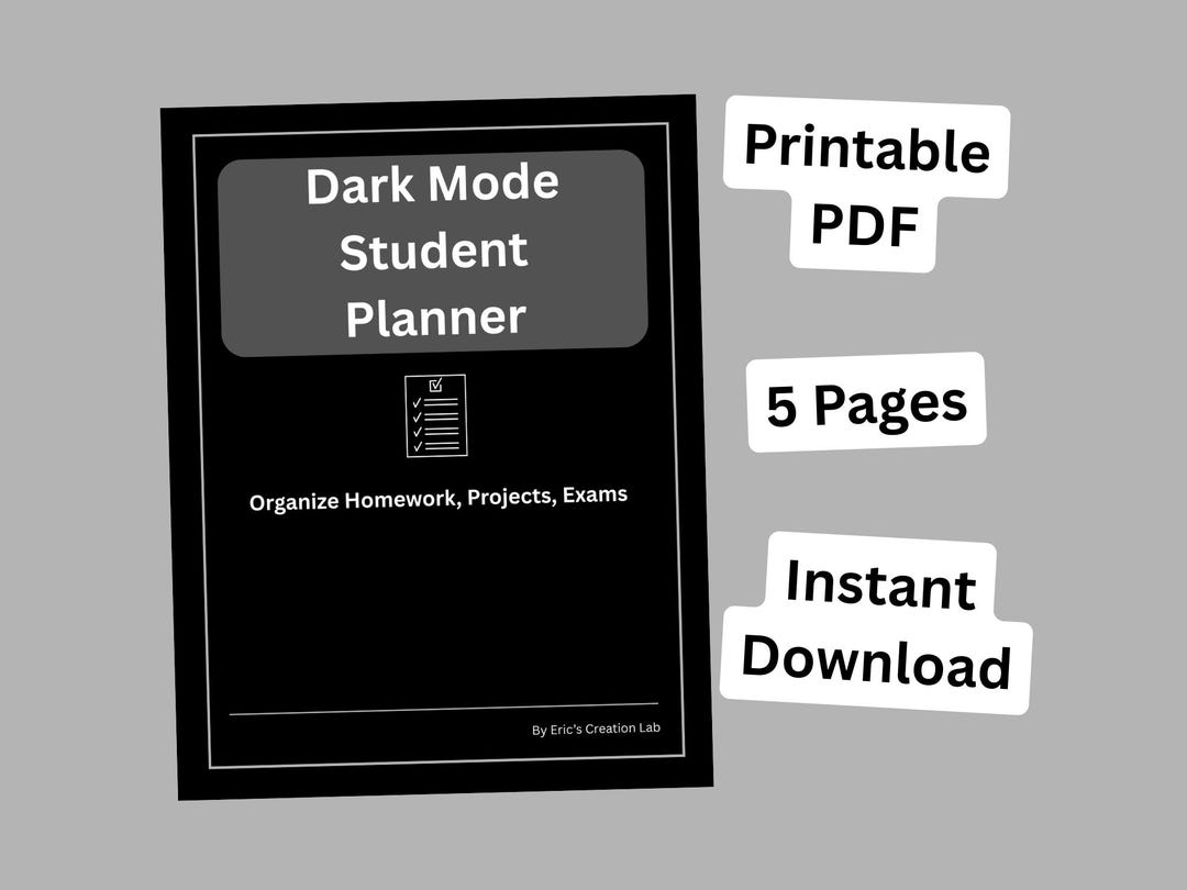Dark Mode Student Planner Printable | Assignment Tracker | Study ...