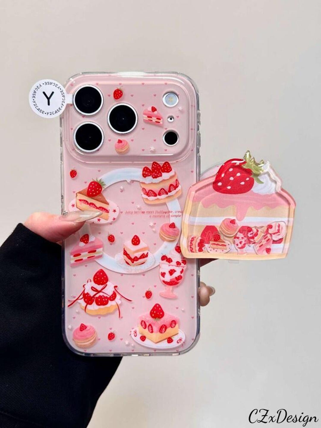 Strawberry Cake Magnetic Phone Case With Shaker Grip | Cute Pink ...