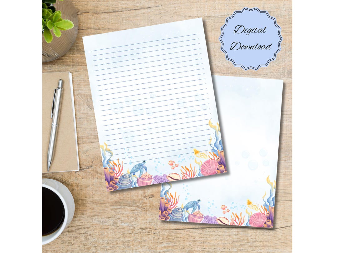 Ocean Themed Printable Writing Paper, Lined and Unlined Stationery ...