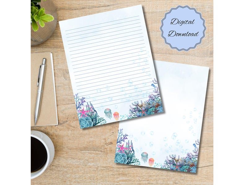 Ocean Themed Printable Writing Paper, Lined and Unlined Stationery ...