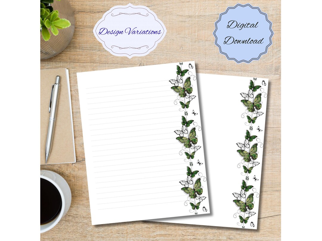 Butterfly Themed Writing Paper, Lined and Unlined Stationery Notes ...