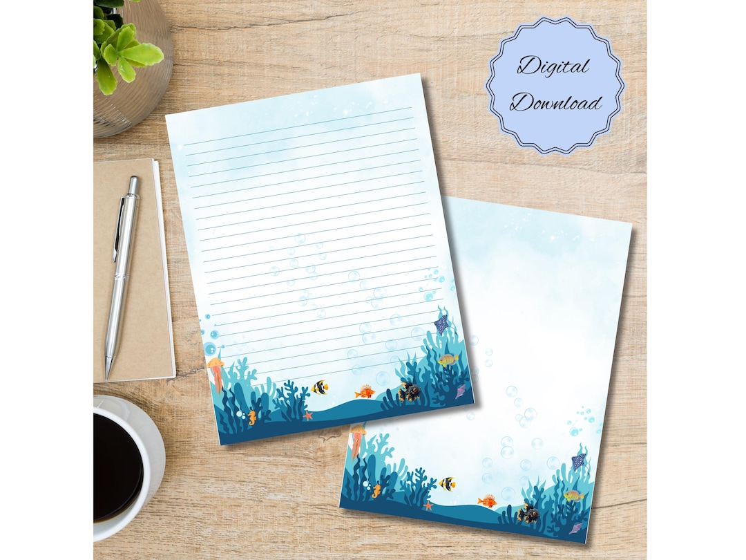Ocean Themed Printable Writing Paper, Lined and Unlined Stationery ...