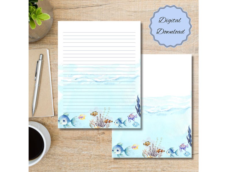 Ocean Themed Printable Writing Paper, Lined and Unlined Stationery ...