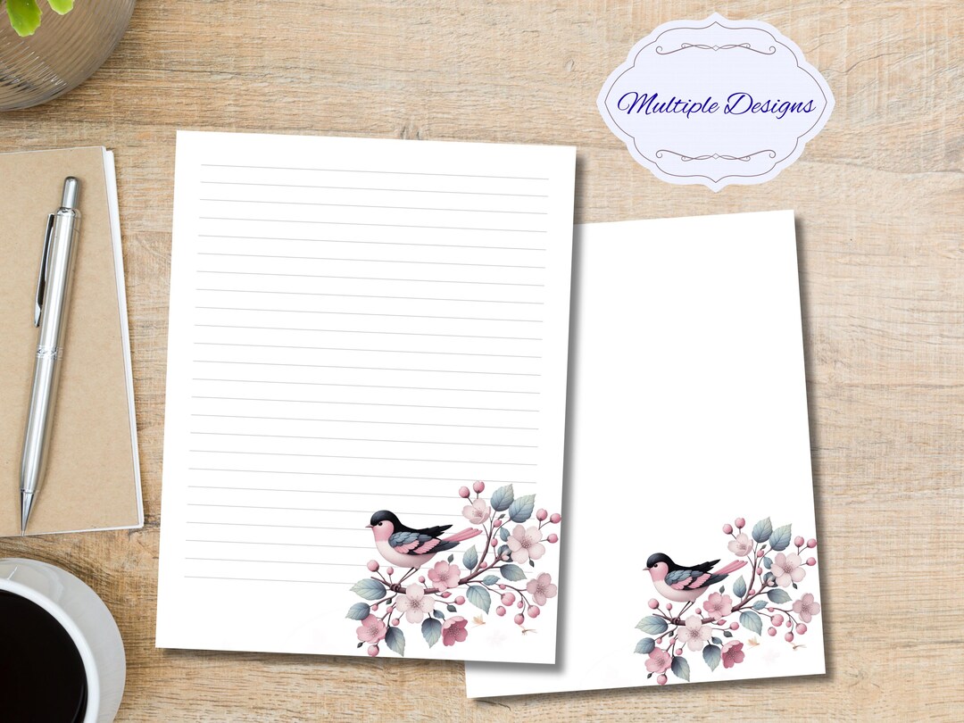 Bird Themed Writing Paper, Lined and Unlined Stationery Notes (digital ...