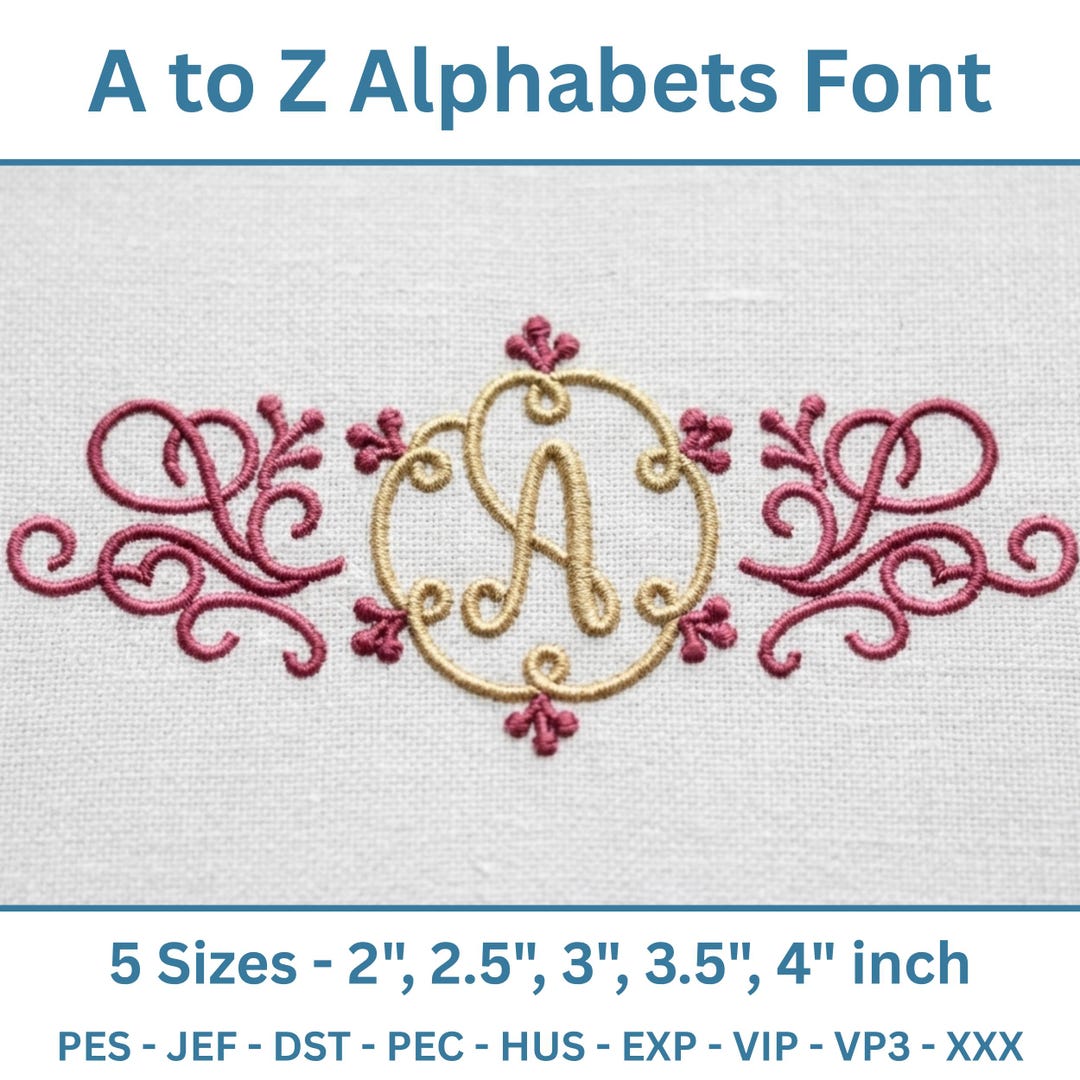 Conjunto de fuentes de bordado de monogramas florales: alfabeto de la A ...