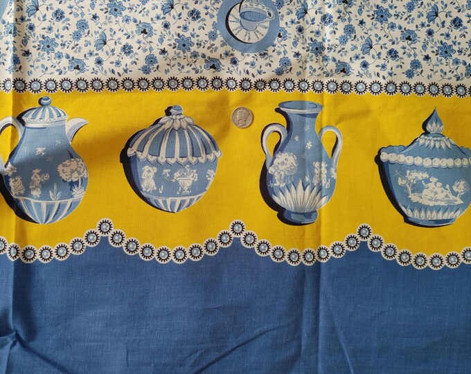Vintage NOS 1930s Apron Fabric Border Blue Yellow White 35" Wide X 39 ...