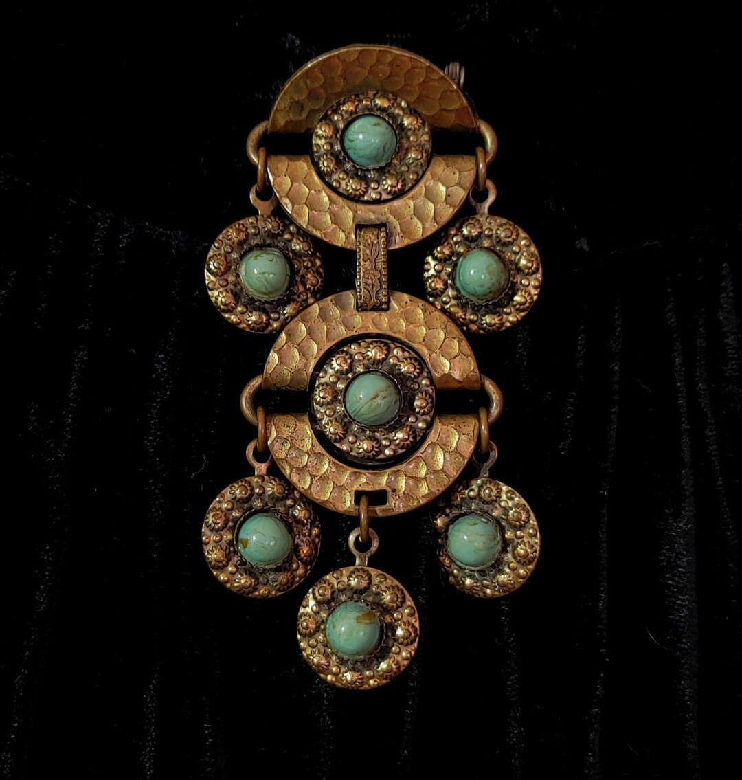 Vintage Kandell & Marcus Articulated Brooch Faux Turquoise Handwrought ...