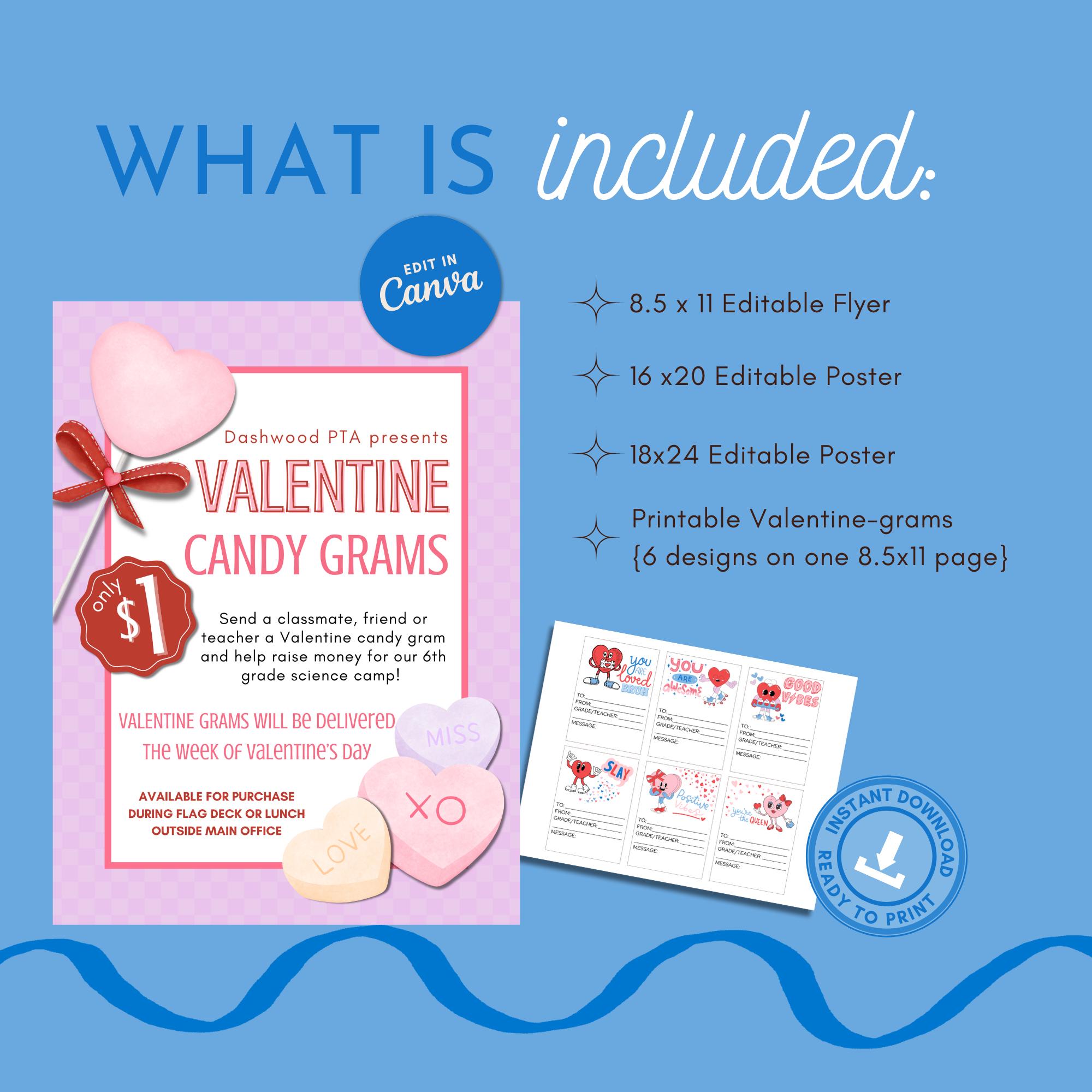 Valentine-grams Flyer, Poster, & Tags - Valentine Candy Fundraiser ...