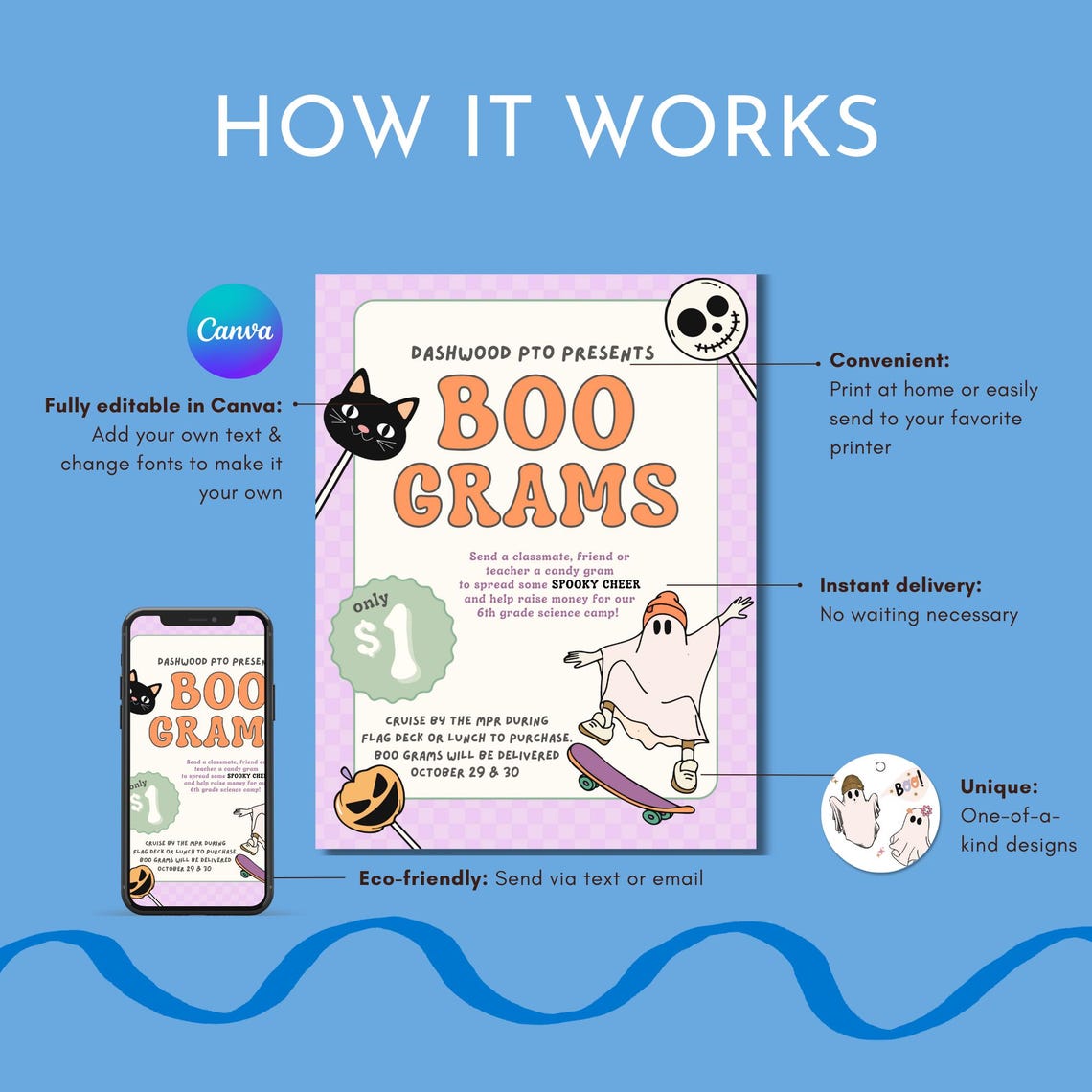 Boo-grams Flyer, Poster, & Tags - Halloween/fall Candy Grams - Editable ...