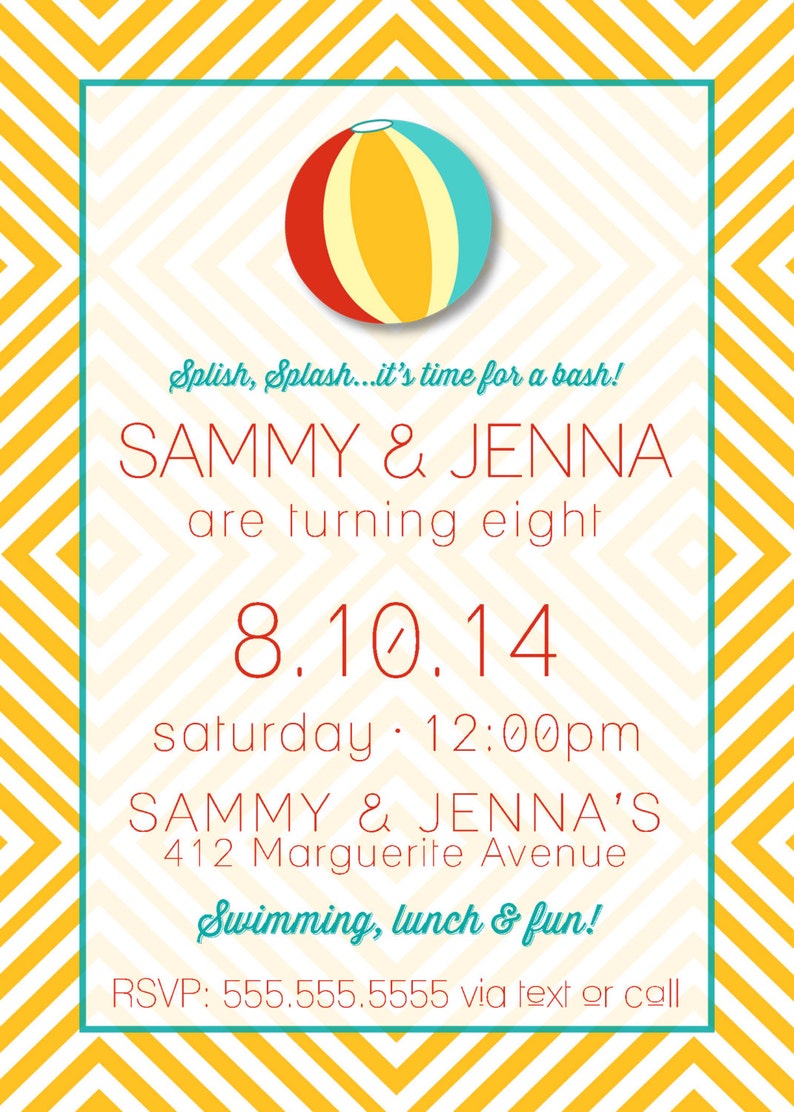 Beach Ball Party Invitation Pool party Invitation Beach | Etsy