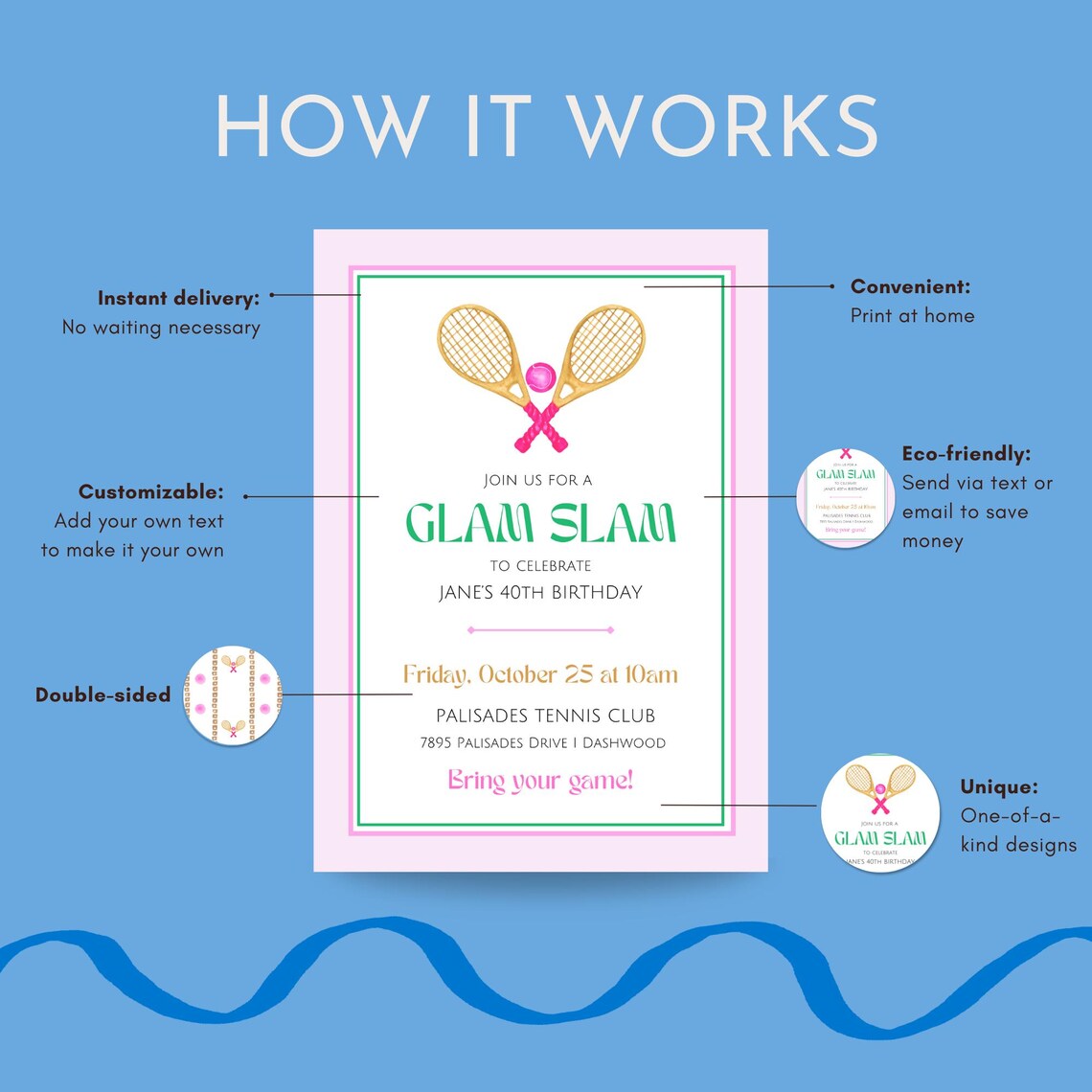 Glam Slam Tennis Party Invitation - Editable in Canva - Etsy