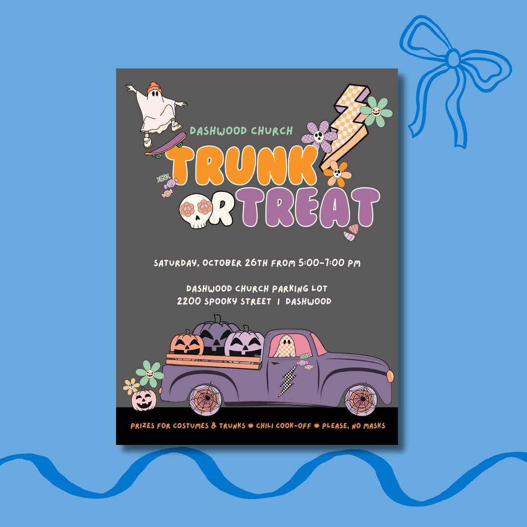 Groovy Trunk or Treat Flyer & Poster - Editable in Canva - Etsy